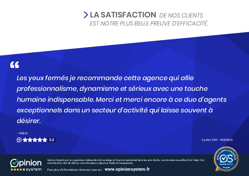Les avis de nos clients avec Opinion System | A et B Conseil Immobilier
